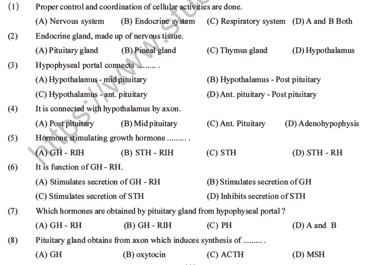 NEET Biology Chemical Coordination and Control MCQs Set B with Answers